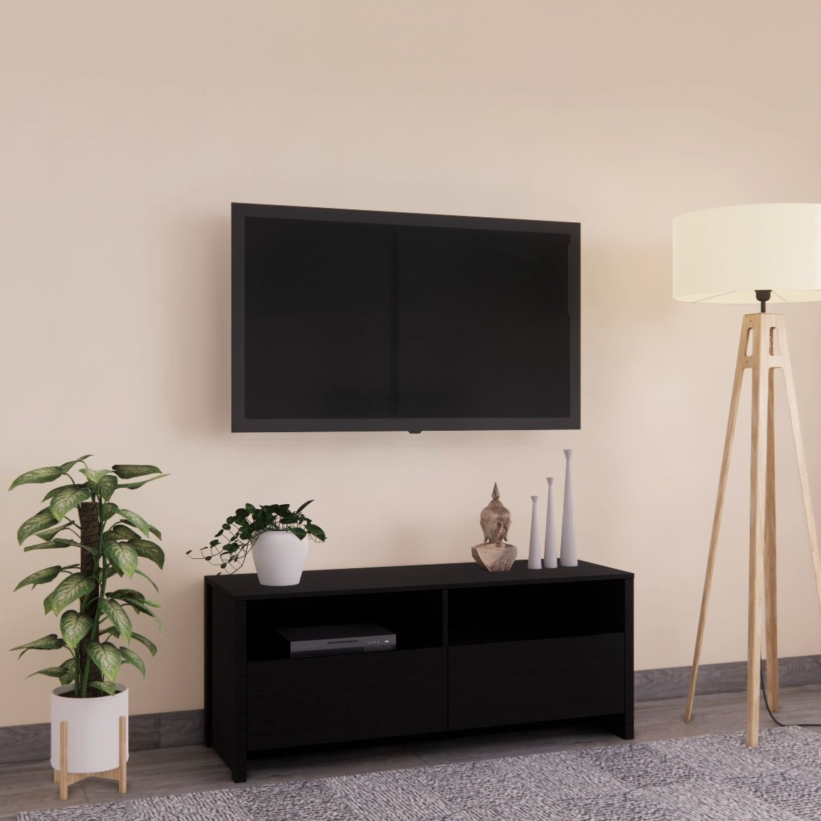 Zouk Wooden TV Unit – Wenge Finish with Open Shelf & Cabinet